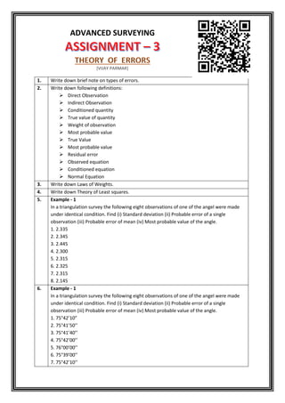 Theory of Errors - Assignments | PDF
