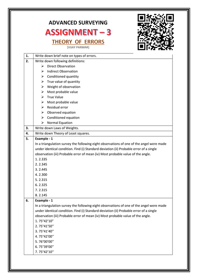 Theory of Errors - Assignments | PDF