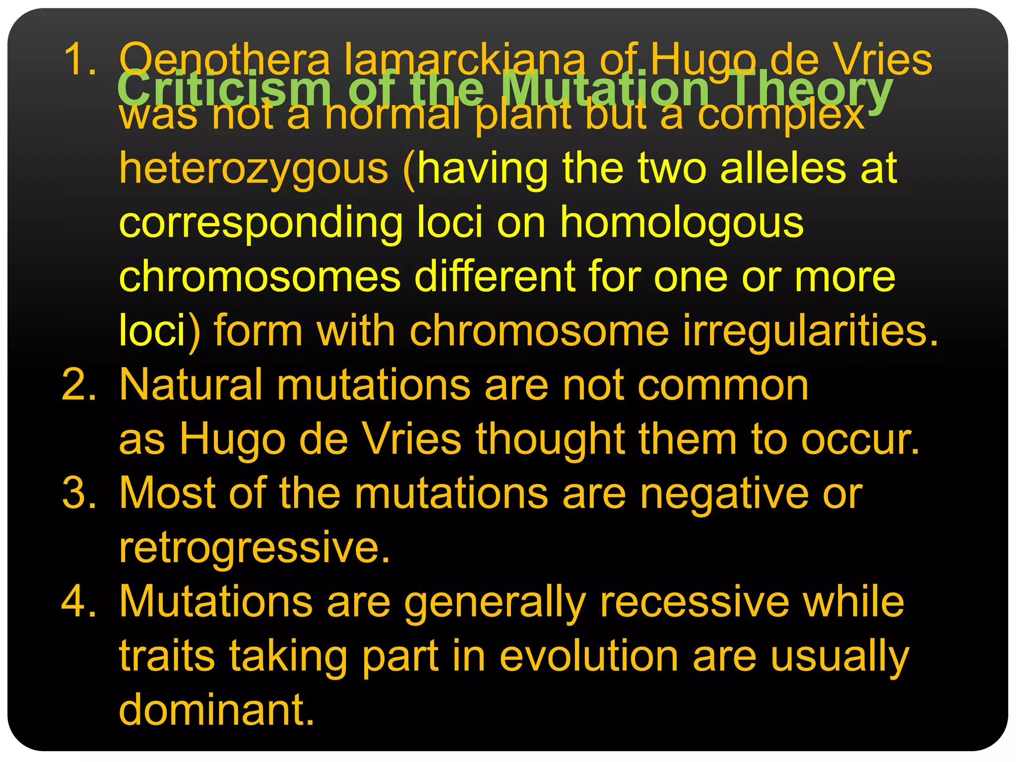 Theory of evolution through mutation of Hugo de Vries | PPTX
