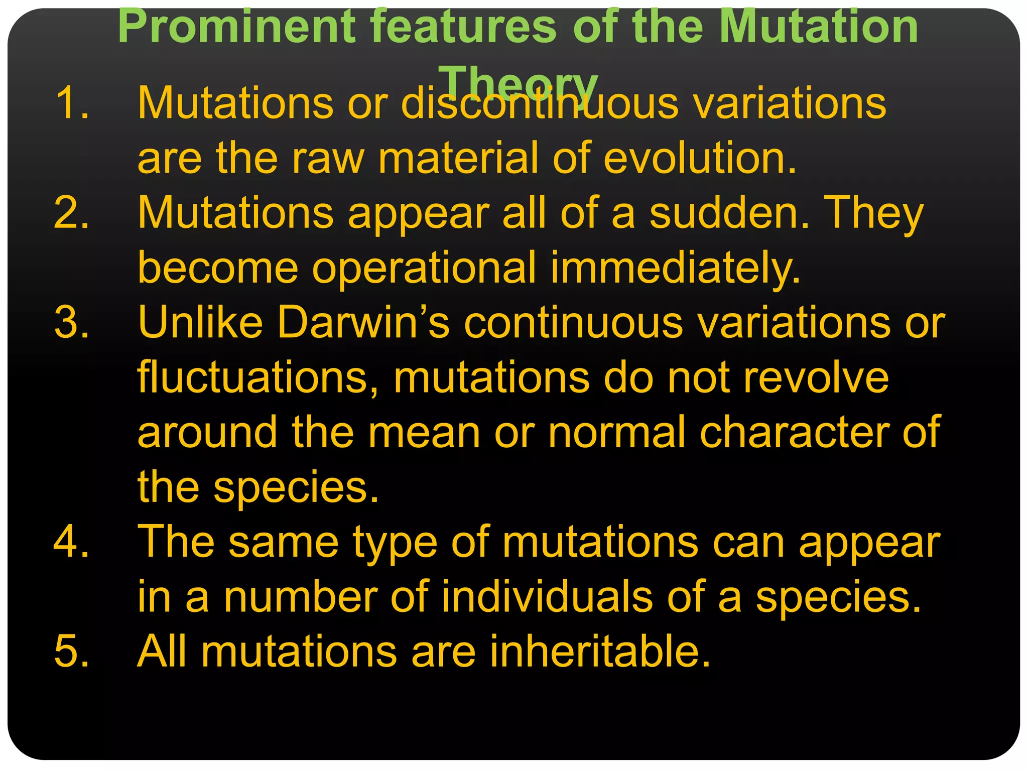 Theory of evolution through mutation of Hugo de Vries | PPTX