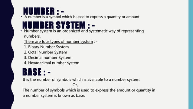 Number System (Binary,octal,Decimal,Hexadecimal) | PPTX