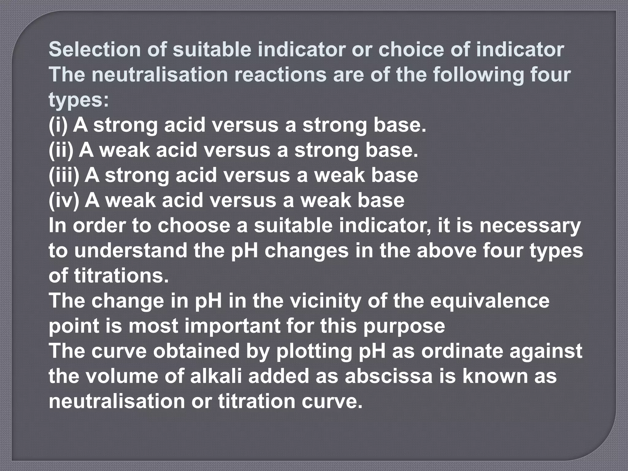 Theory of Indicators/choice of indicator/acid base indicator | PPTX