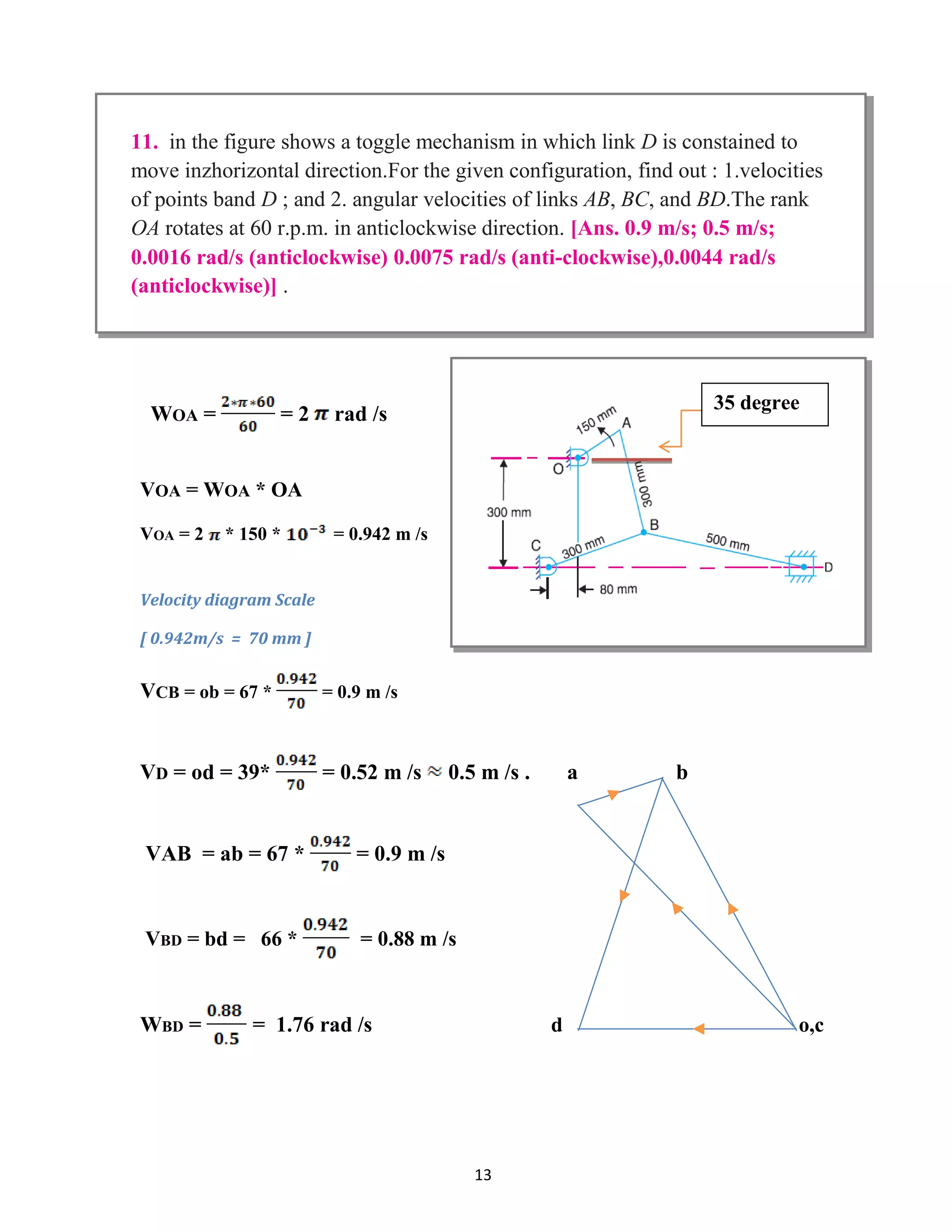 Theory of machines solution of exercise | PDF