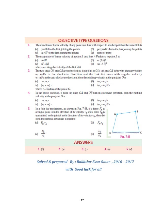 Theory of machines solution of exercise | PDF