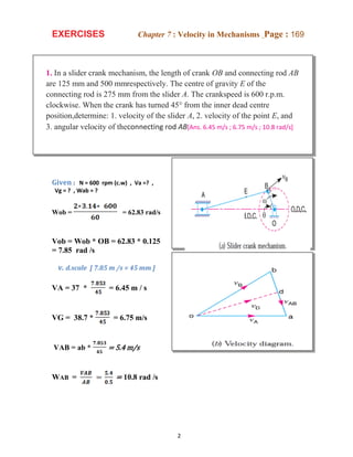 Theory of machines solution of exercise | PDF