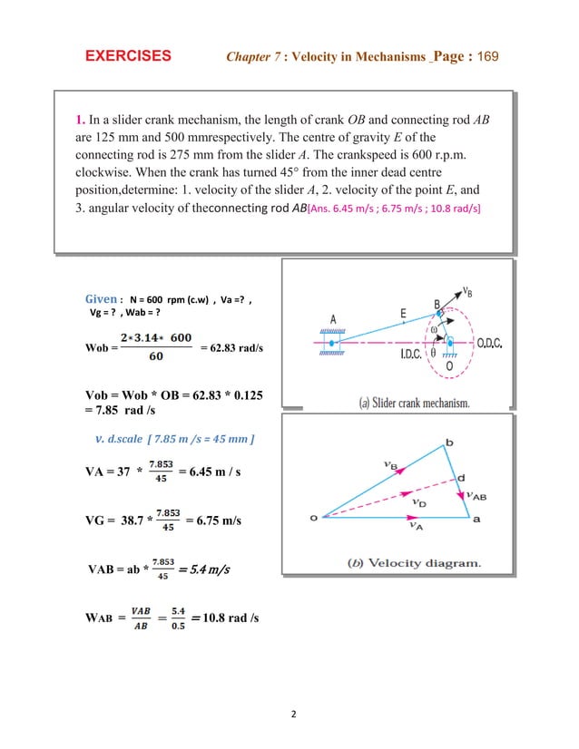 Theory of machines solution of exercise | PDF