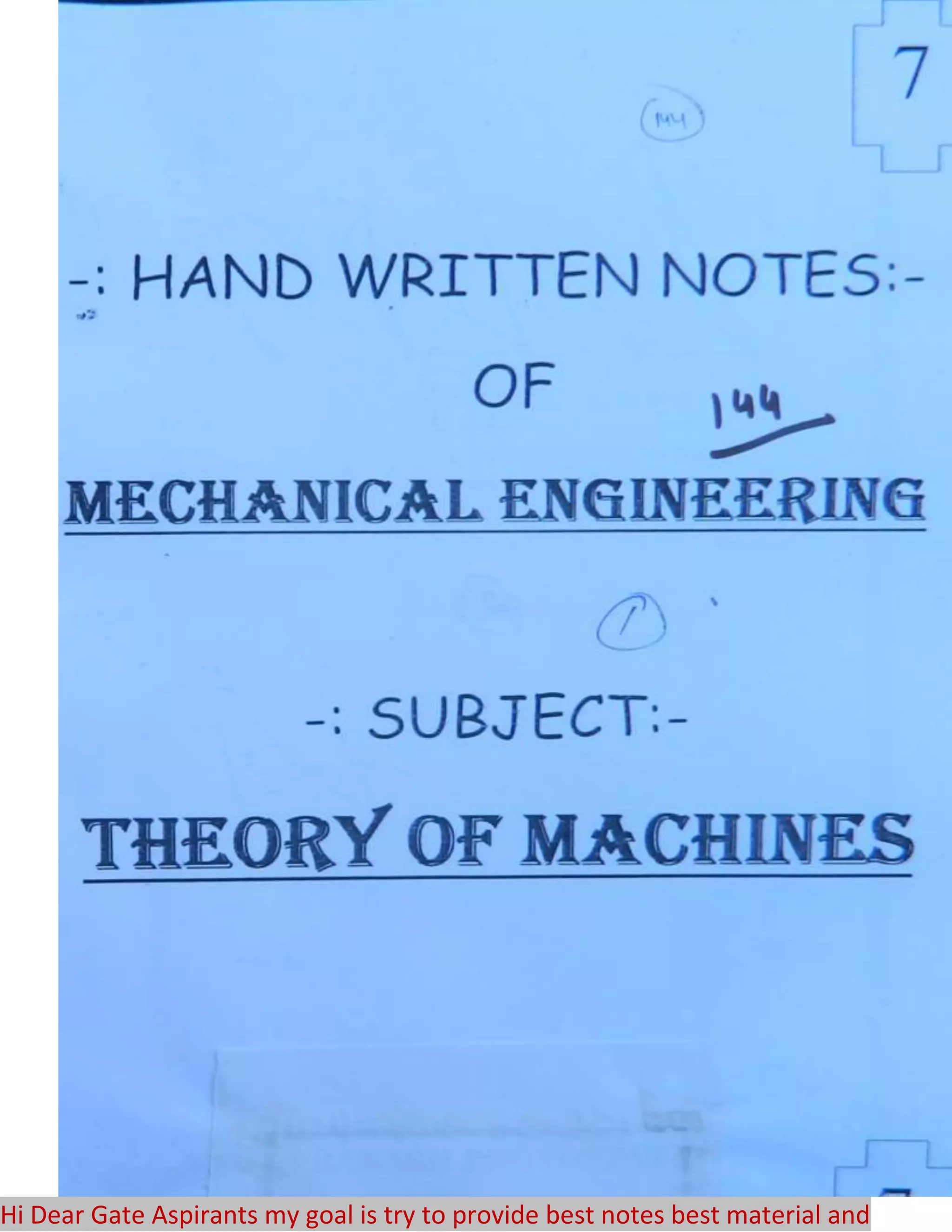 Theory of Mechanics 2 (TOM) Mechanical Engineering Handwritten classes ...