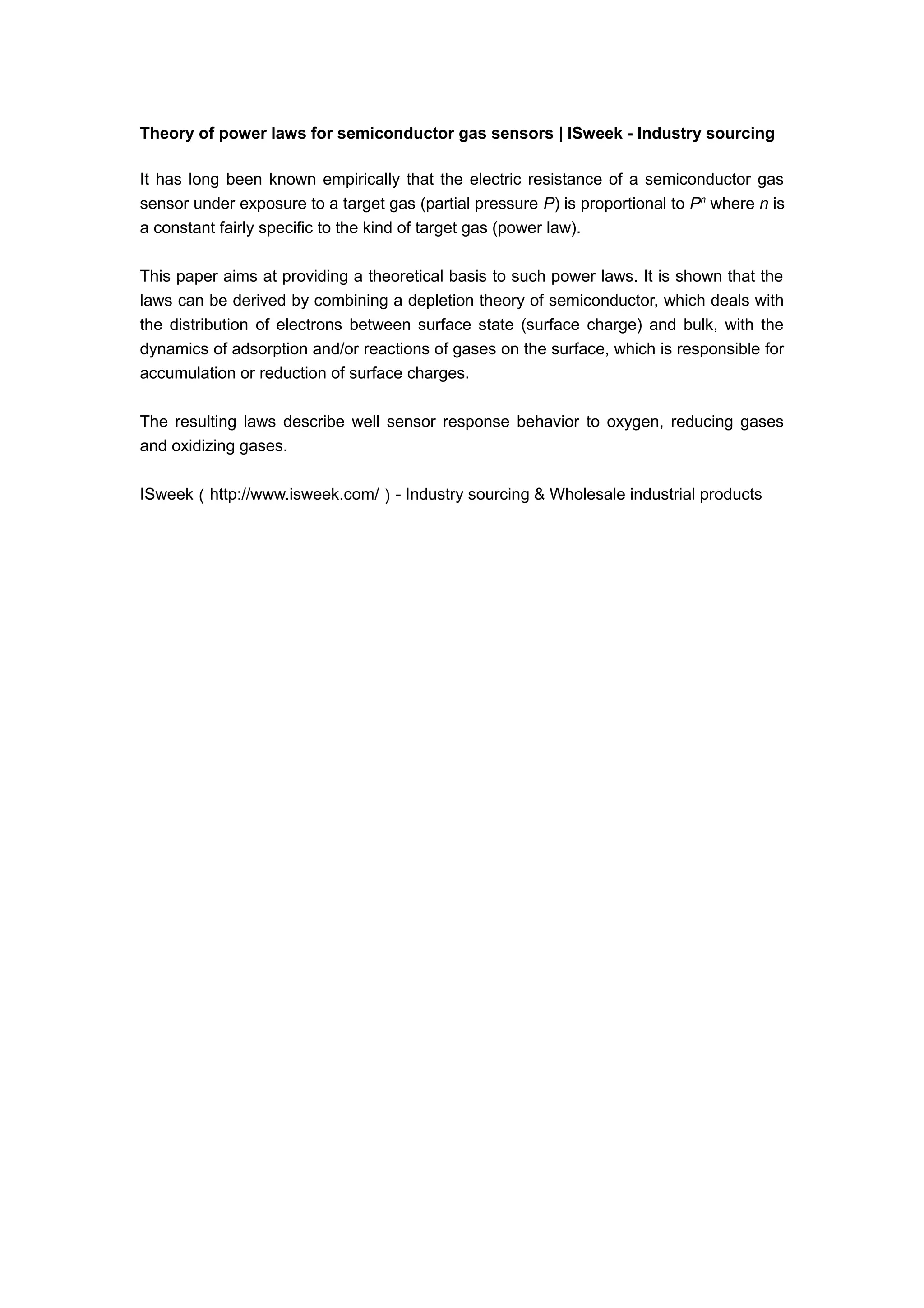 Theory of power laws for semiconductor gas sensors | DOC