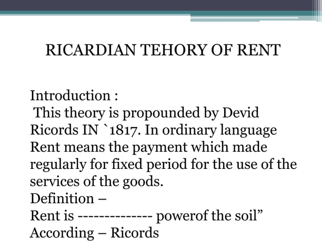 Theory of Rent | PPT