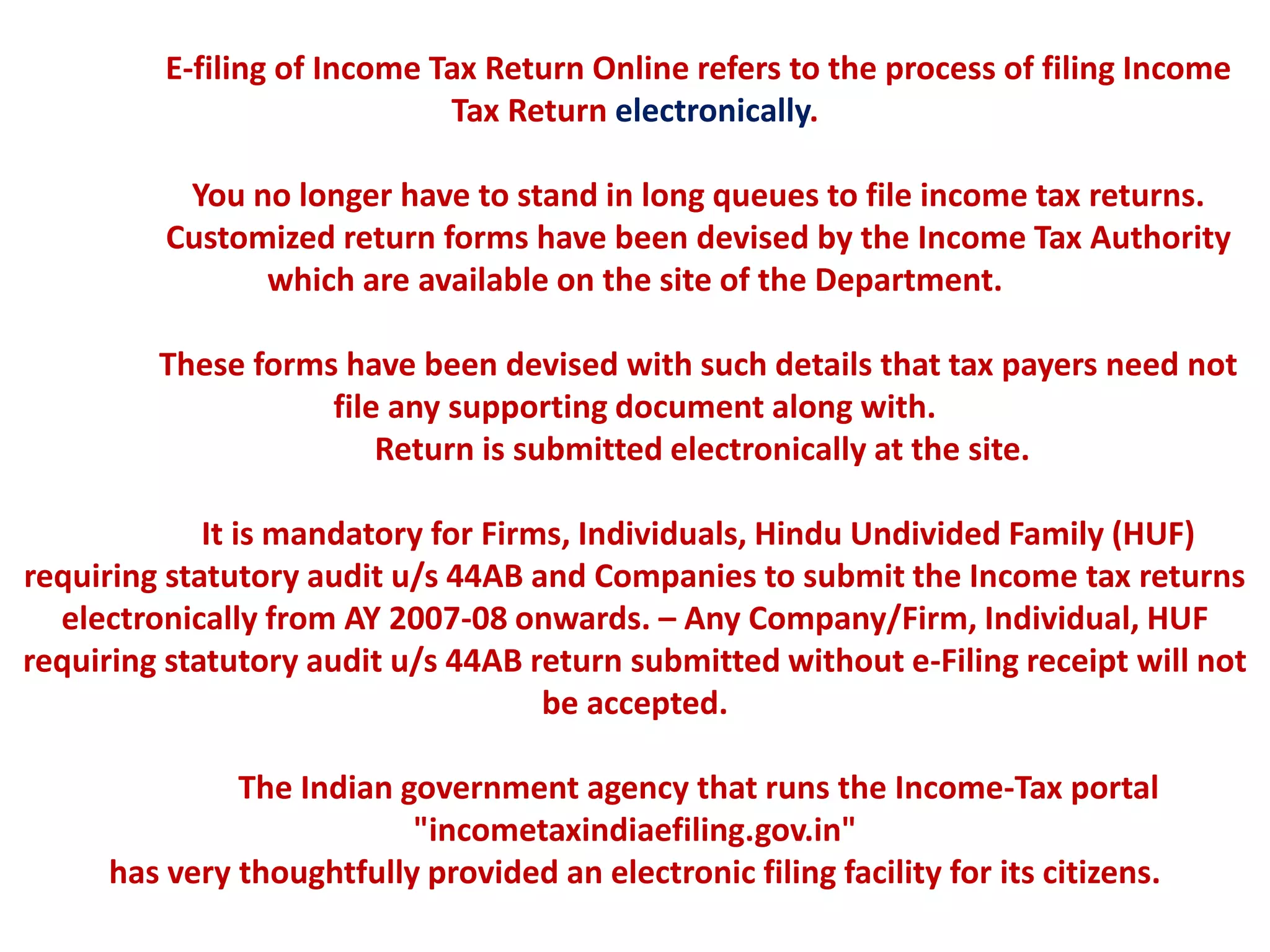 e filing of Income Tax Return | PPTX