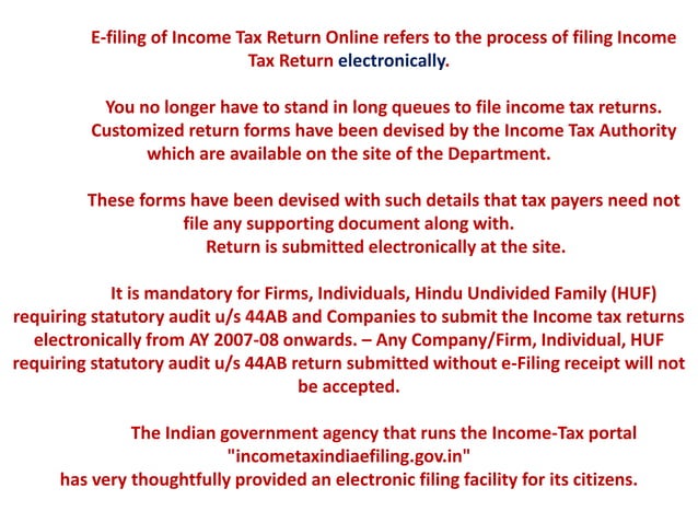 e filing of Income Tax Return | PPTX