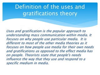 Theory research uses and gratifications media AS | PPTX