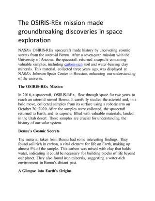 The OSIRIS-REx mission made groundbreaking discoveries in space exploration | PDF