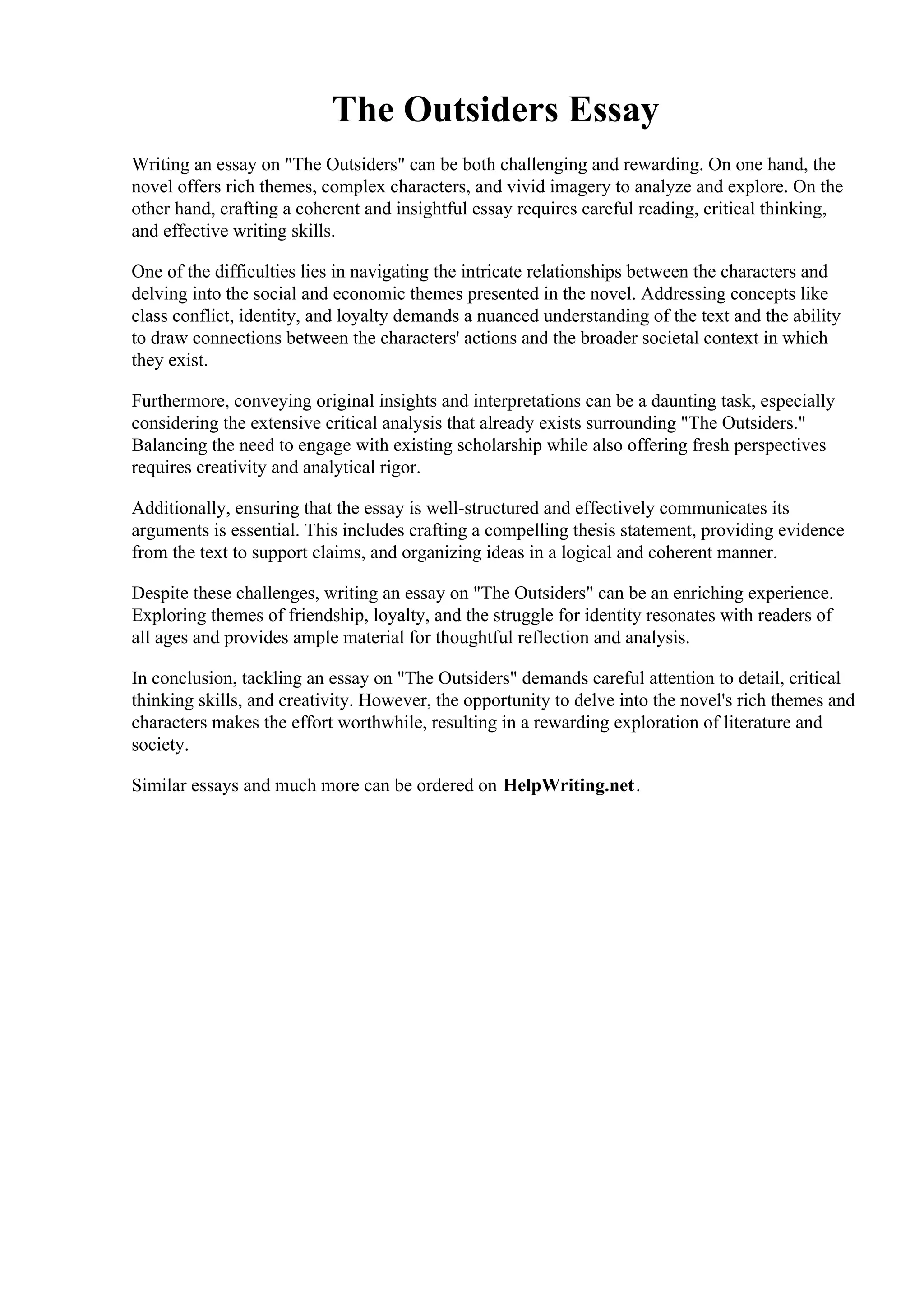 The Outsiders Essay | PDF