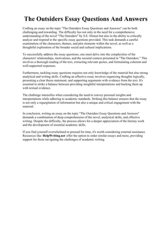 The Outsiders Essay Questions And Answers | PDF