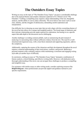 The Outsiders Essay Topics. Outsiders Essay | PDF