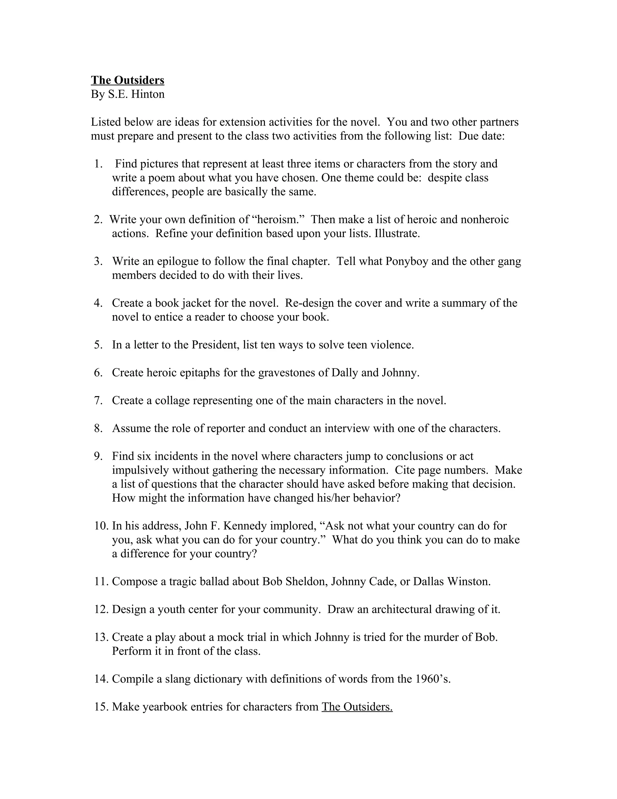 The outsiders group projects | DOC