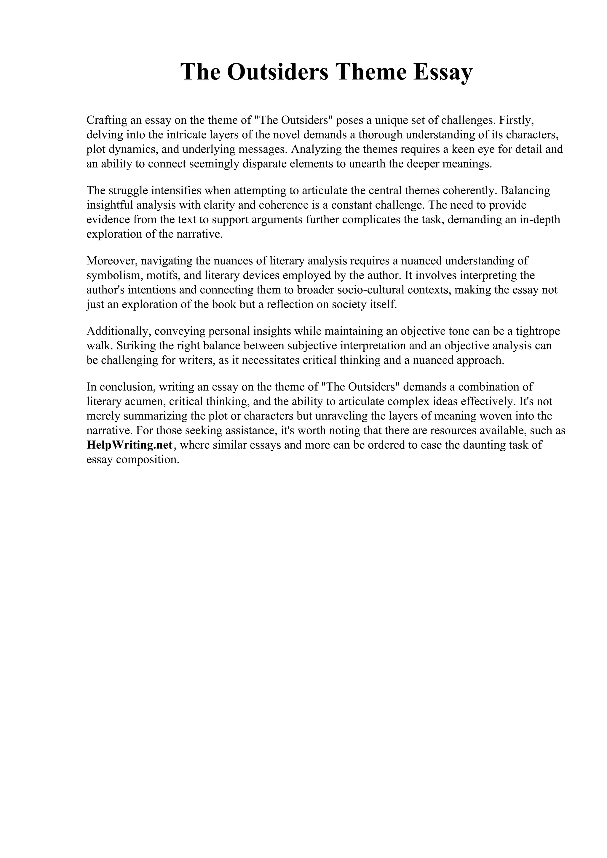 The Outsiders Theme Essay. The American College of Financial Services | PDF