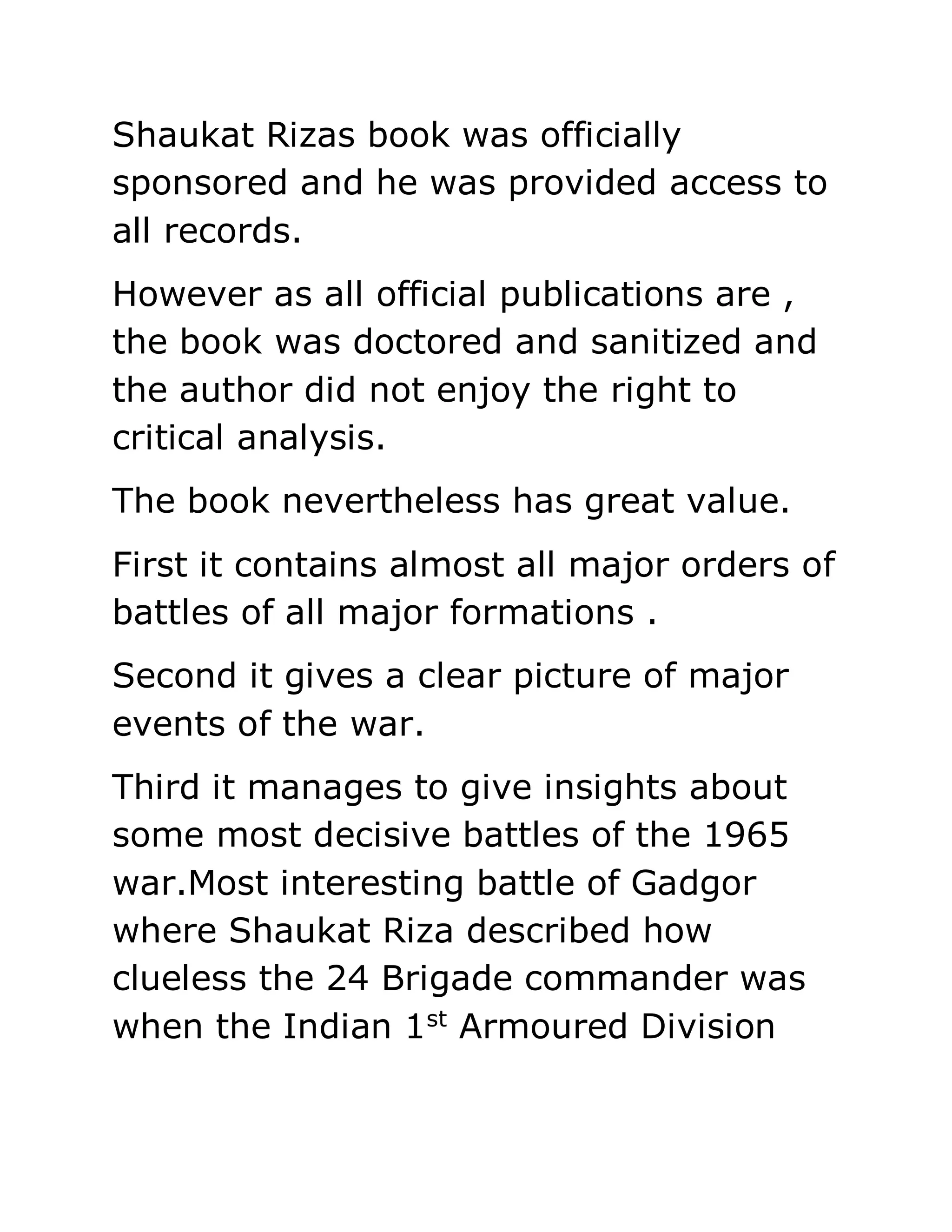 THE PAKISTAN ARMY –WAR 1965 MAJOR GENERAL SHAUKAT RIZA | PDF