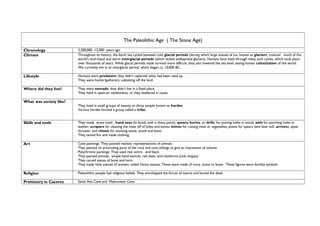 The paleolithic age, chart | PPT