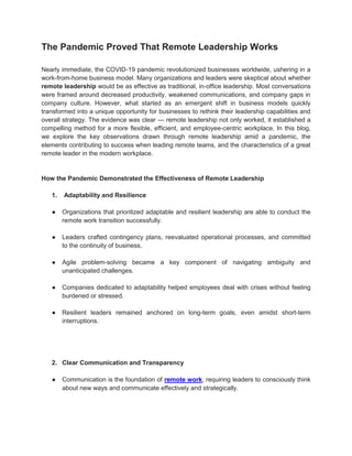 The Pandemic Proved That Remote Leadership Works | PDF