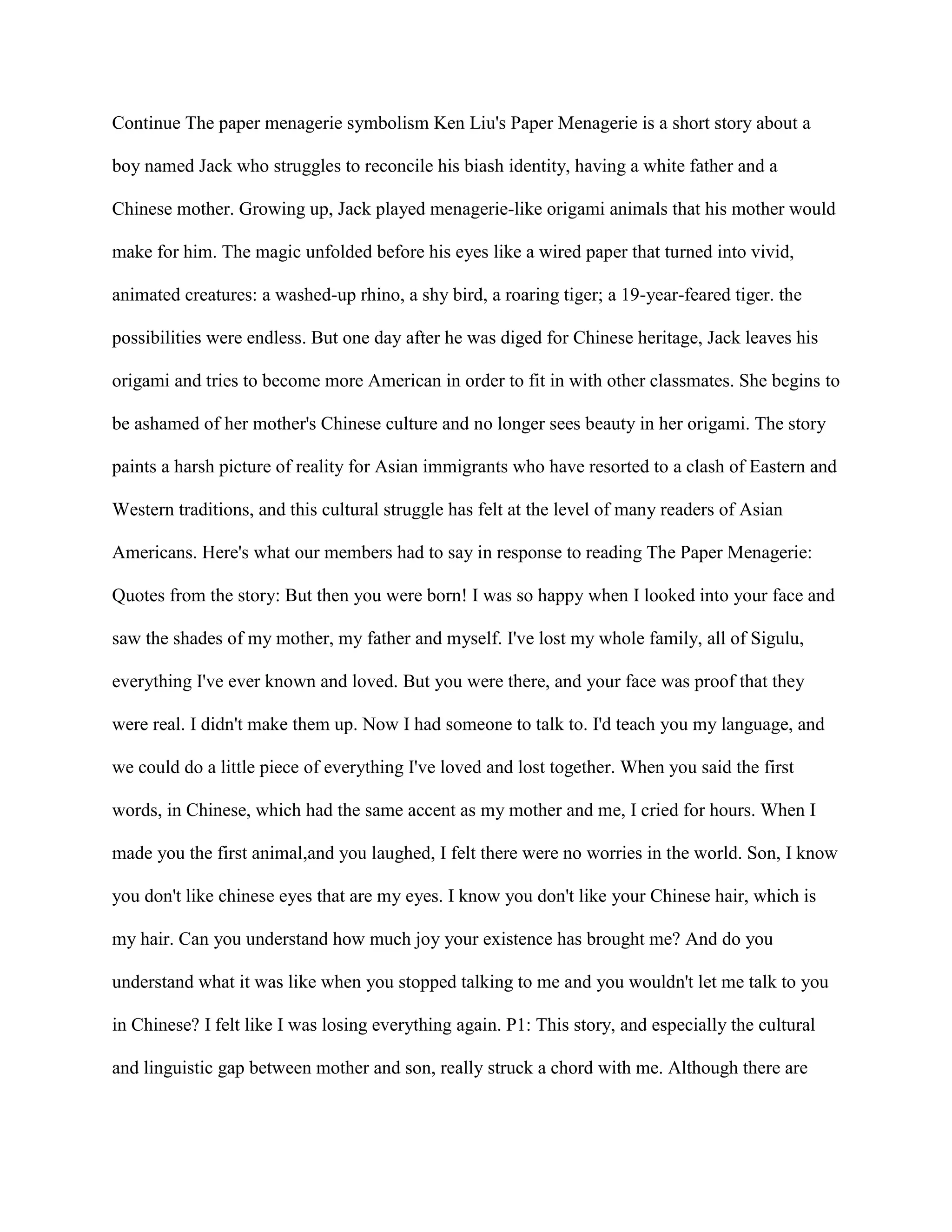 The paper menagerie symbolism Ken Liu.docx