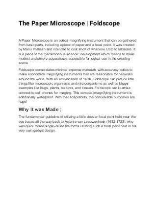 The Paper Microscope _ Foldscope. | PDF