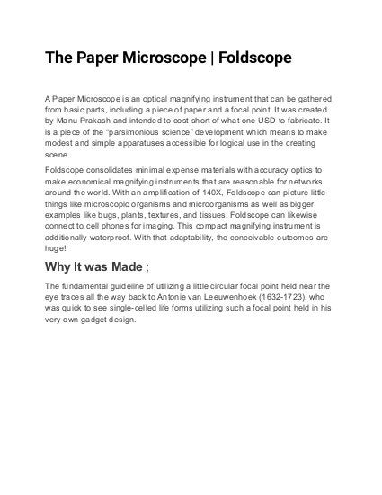 The Paper Microscope _ Foldscope. | PDF