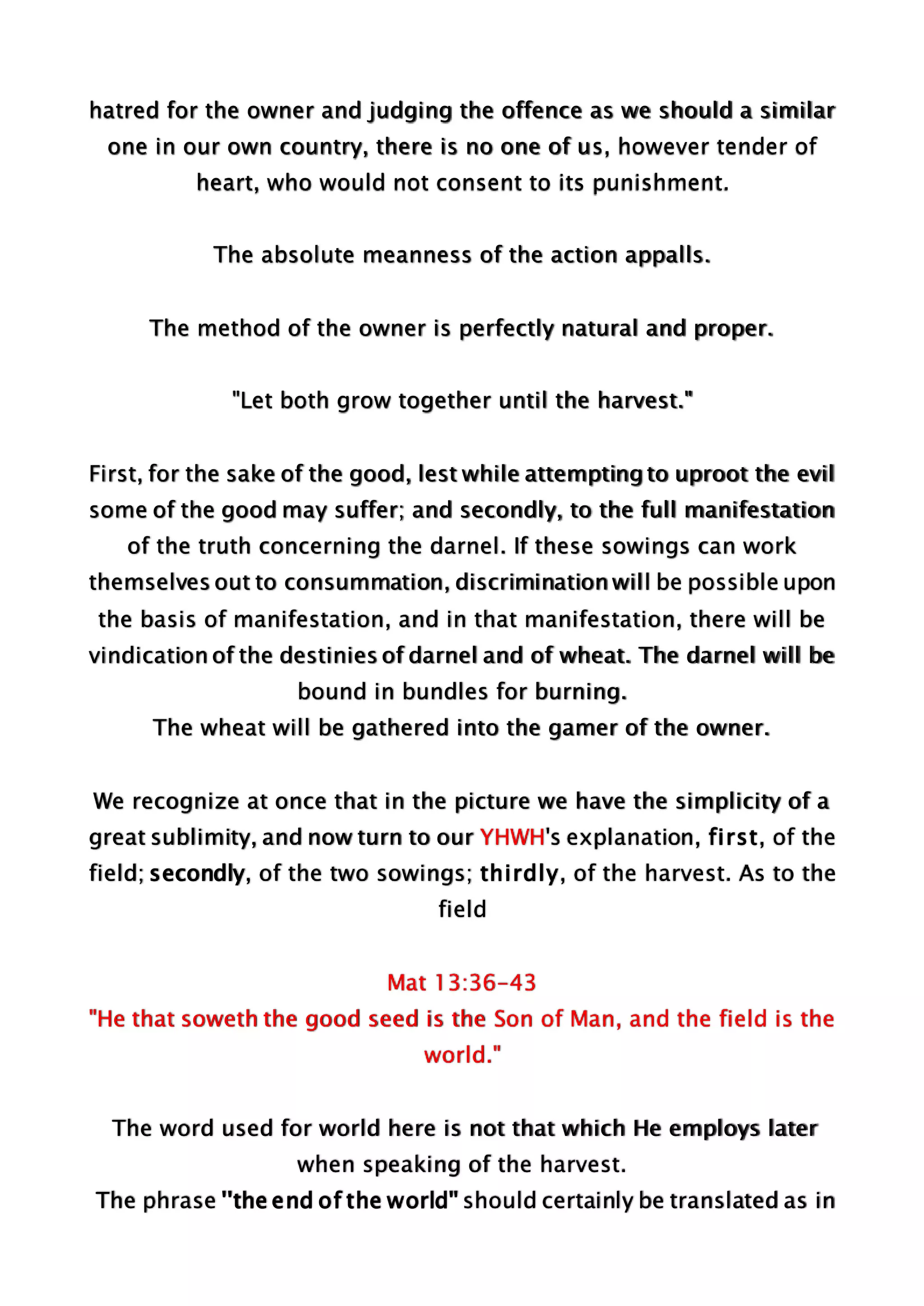 The Parable of the Darnel (YHWH) | DOCX