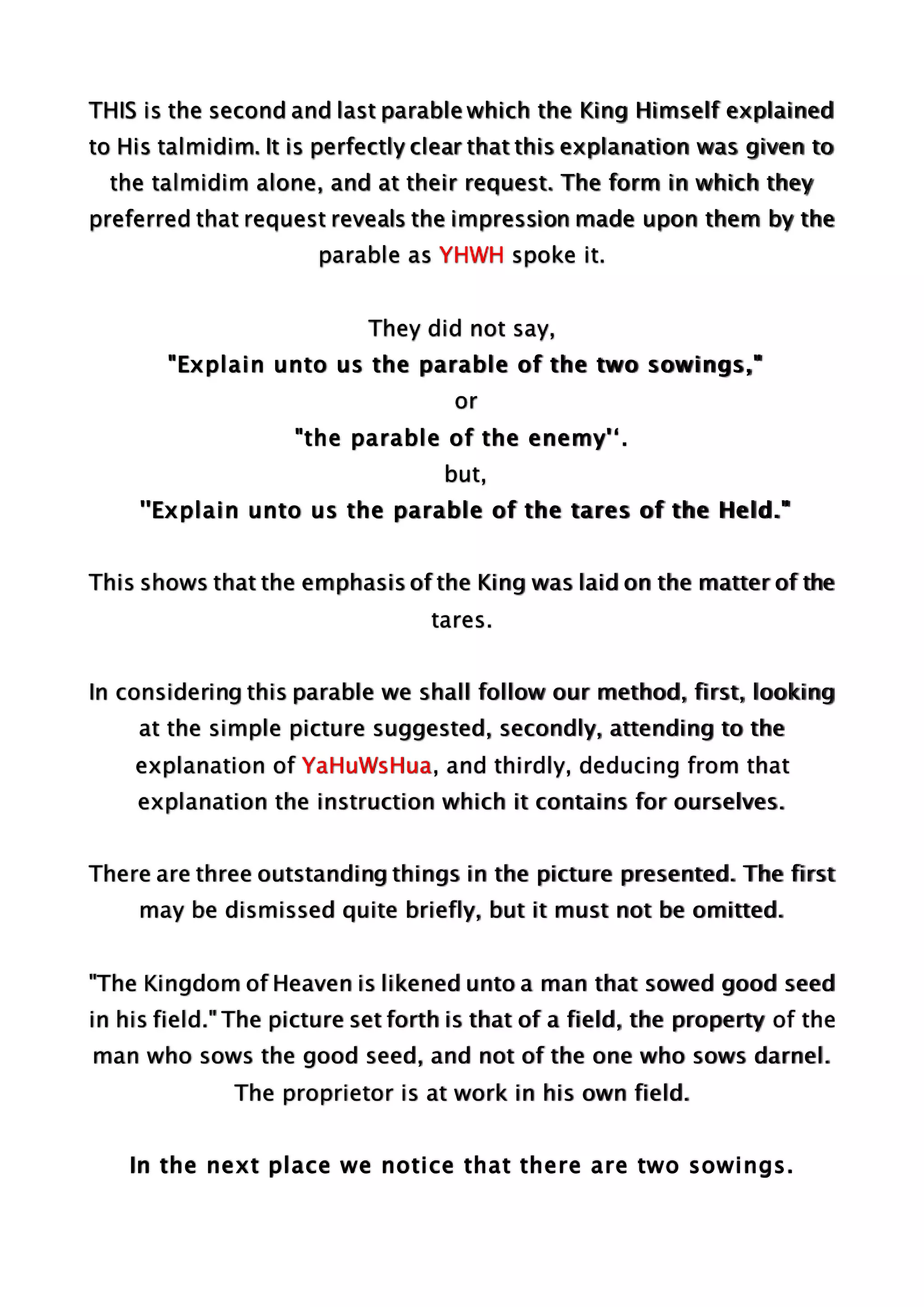 The Parable of the Darnel (YHWH) | DOCX