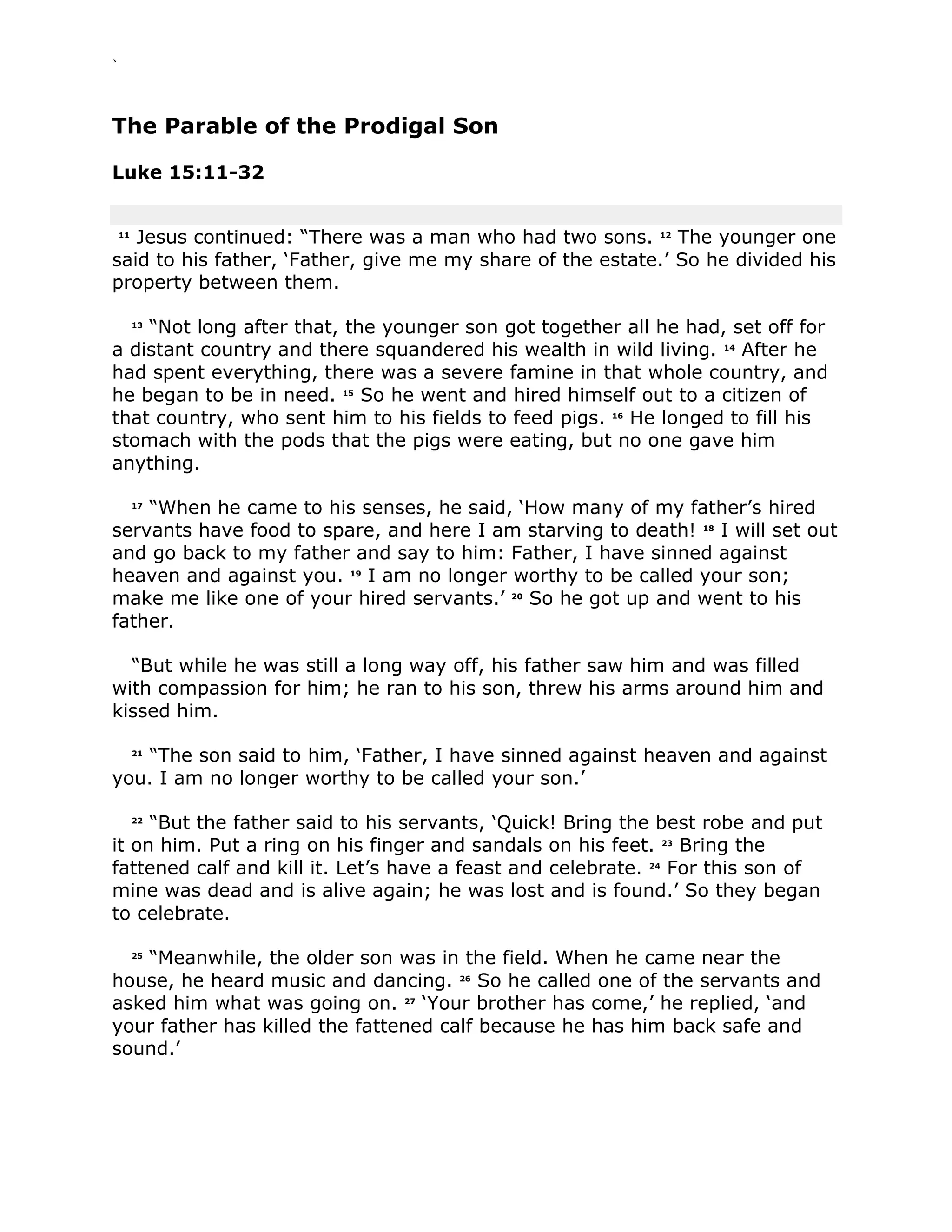 The parable of the prodigal son | DOCX | Christianity | Religion ...