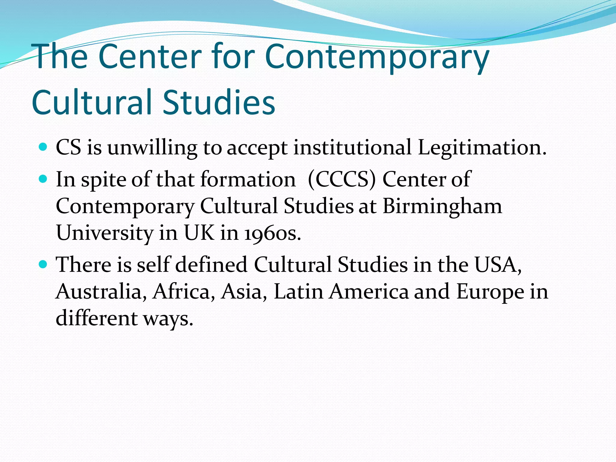 The parameters of cultural studies | PPTX
