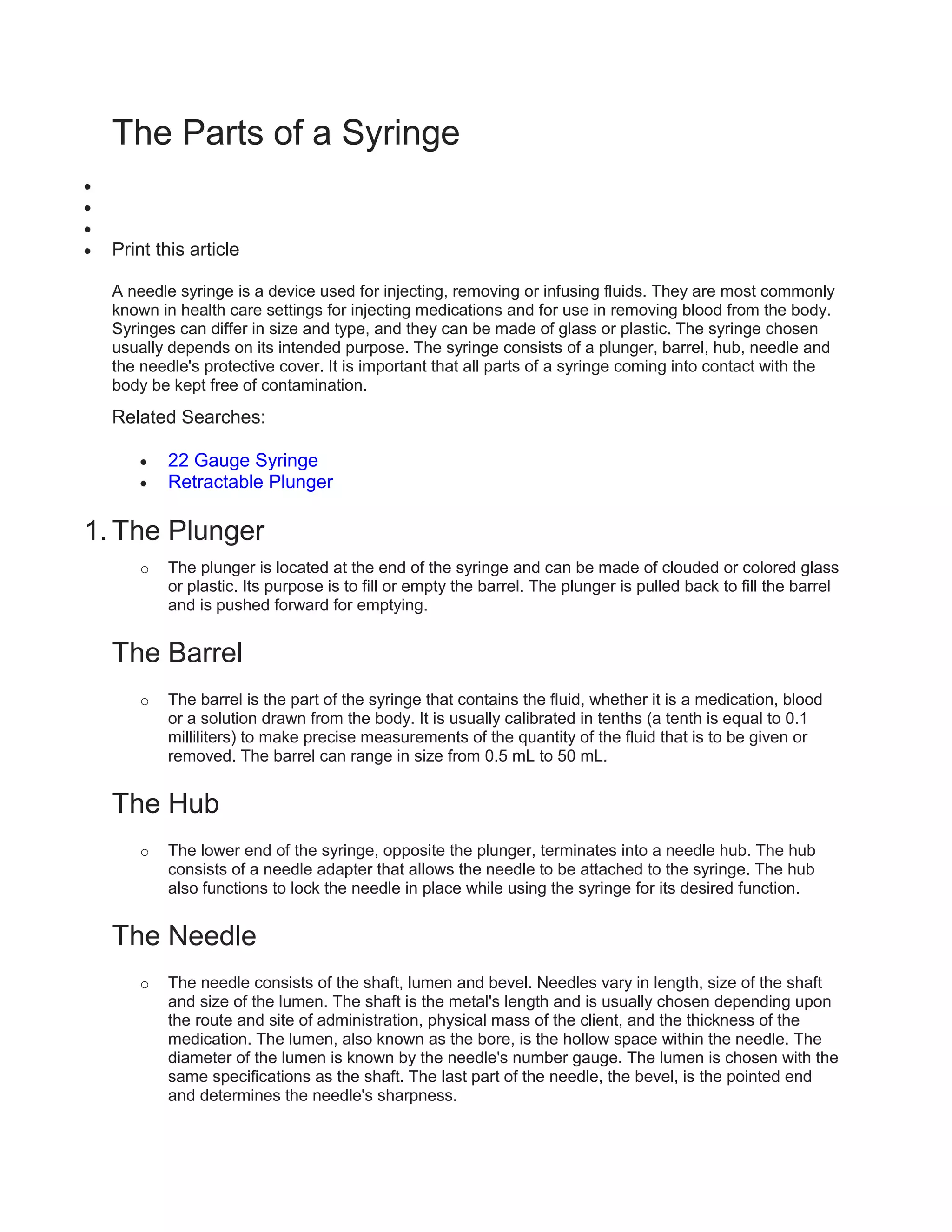 The parts of a syringe | DOCX