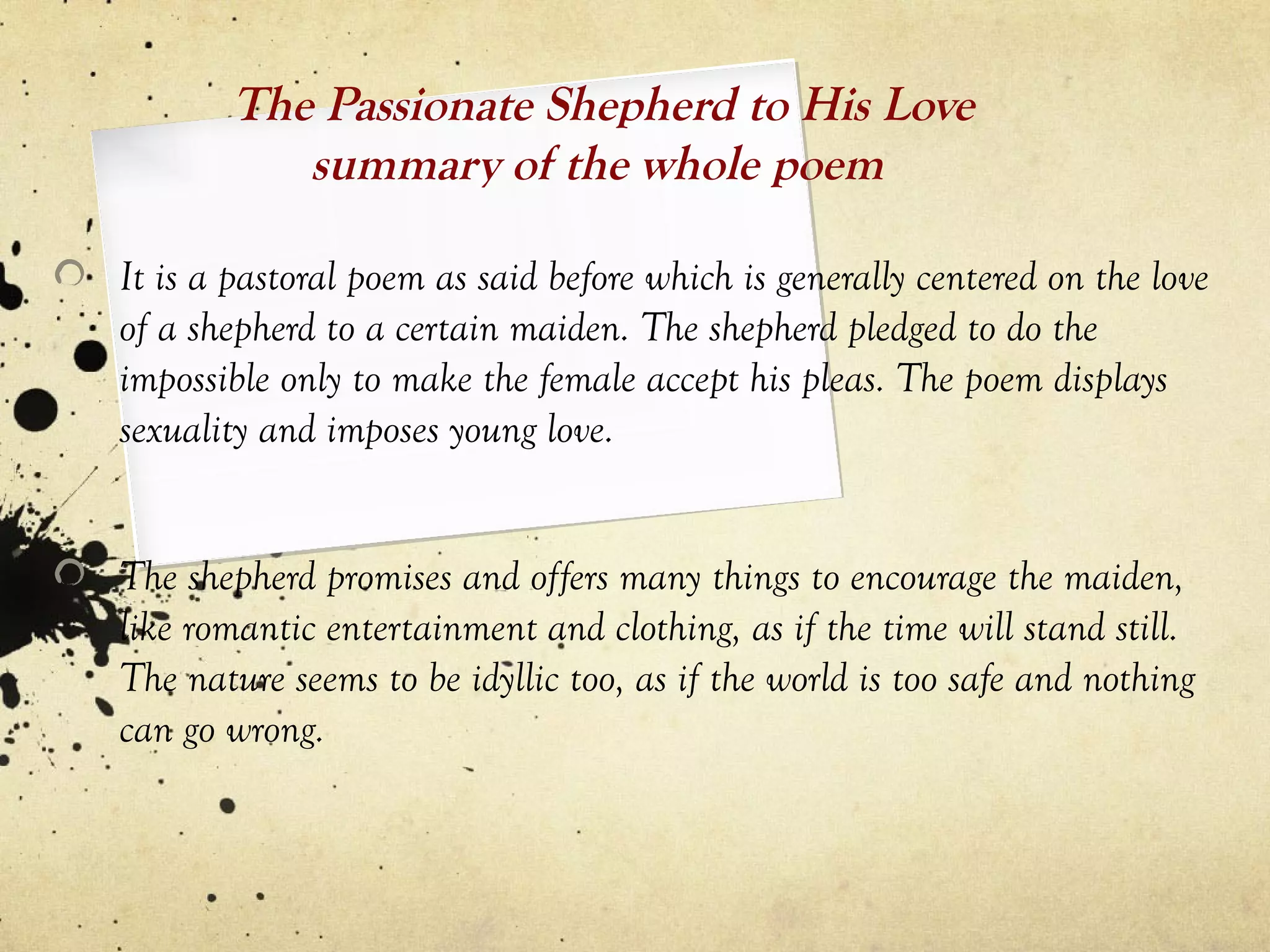 The passionate shepherd to his love | PPT