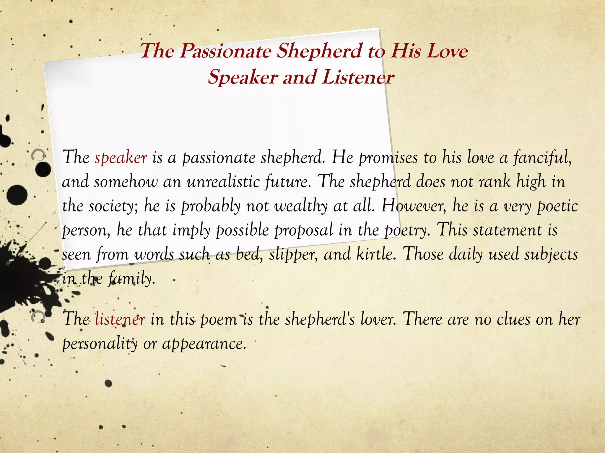 The passionate shepherd to his love | PPT