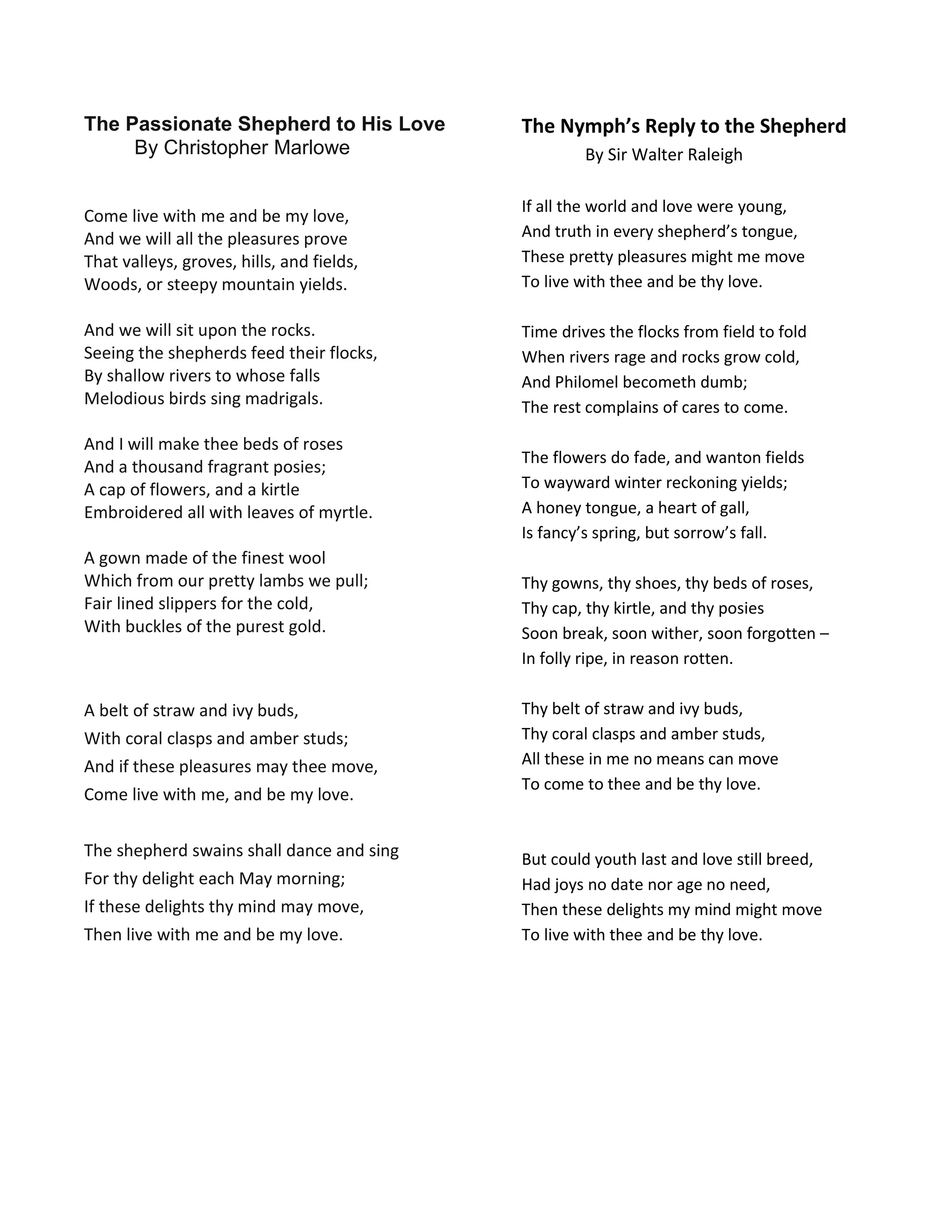 The passionate shepherd to his love | DOCX | Women\'s Outerwear | Women ...