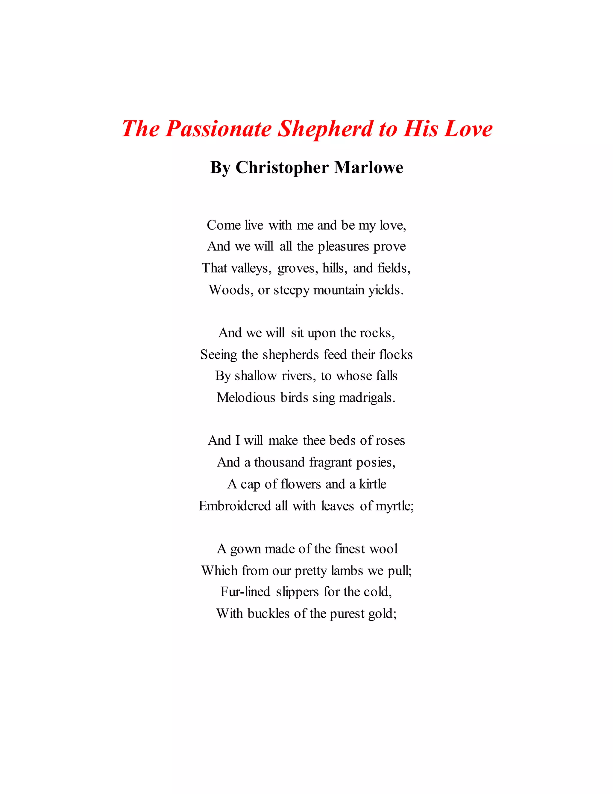 The Passionate Shepherd to his Love | DOCX