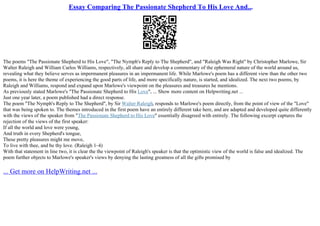 The Passionate Shepherd To His Love And Raleigh Was Right | PPT