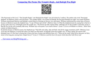 The Passionate Shepherd To His Love And Raleigh Was Right | PPT