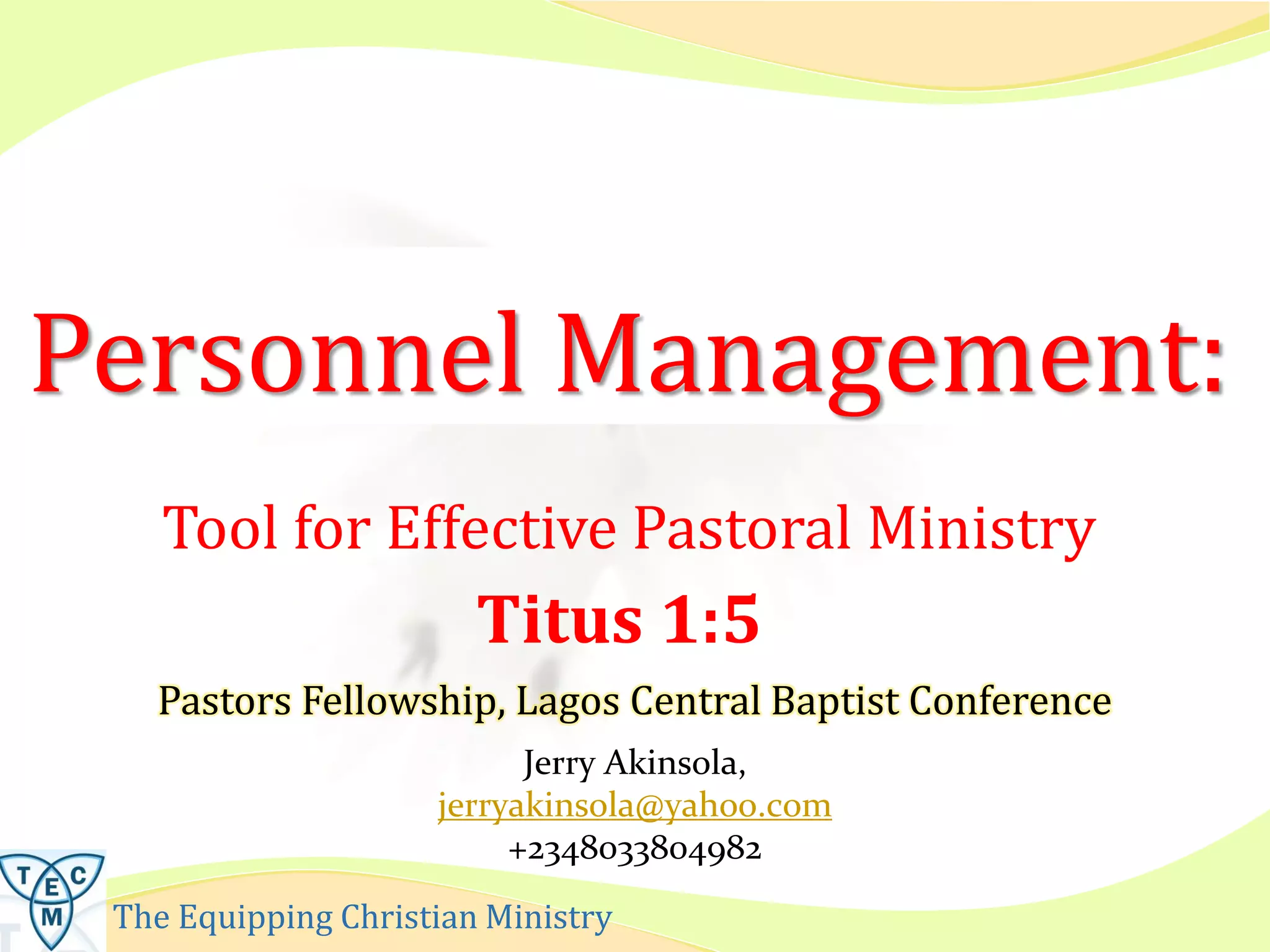 The pastor and personnel management | PDF