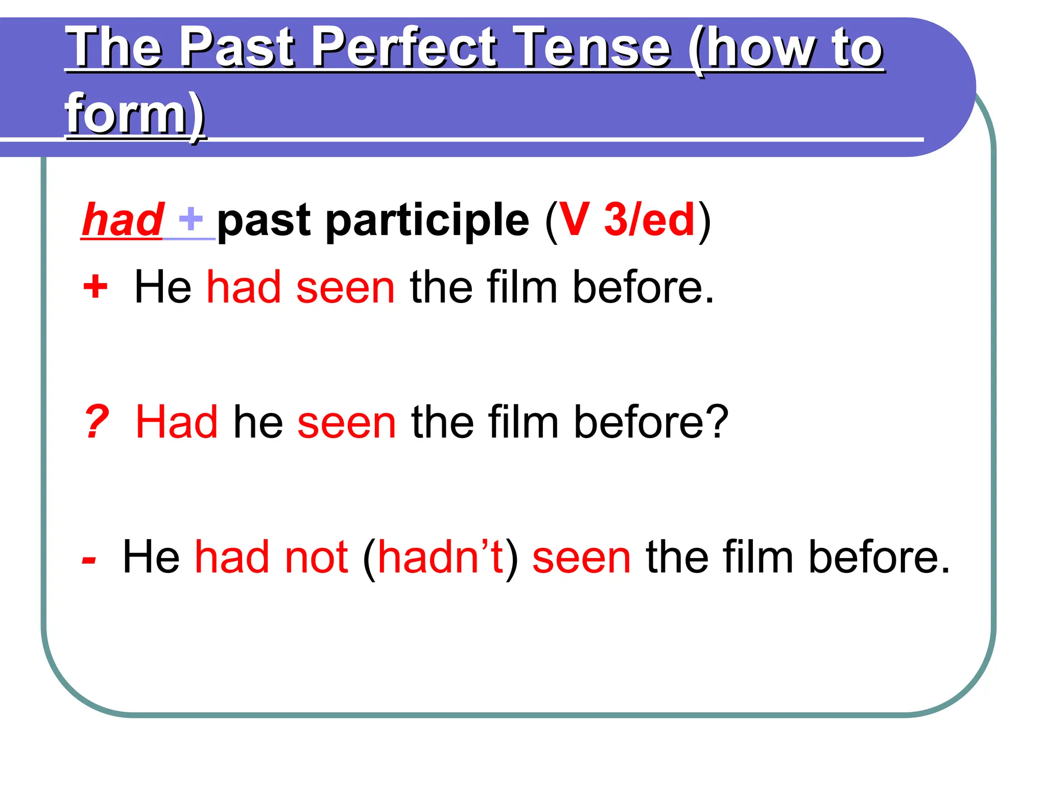 Презентация по английскому языку _The Past Perfect Tense_.ppt