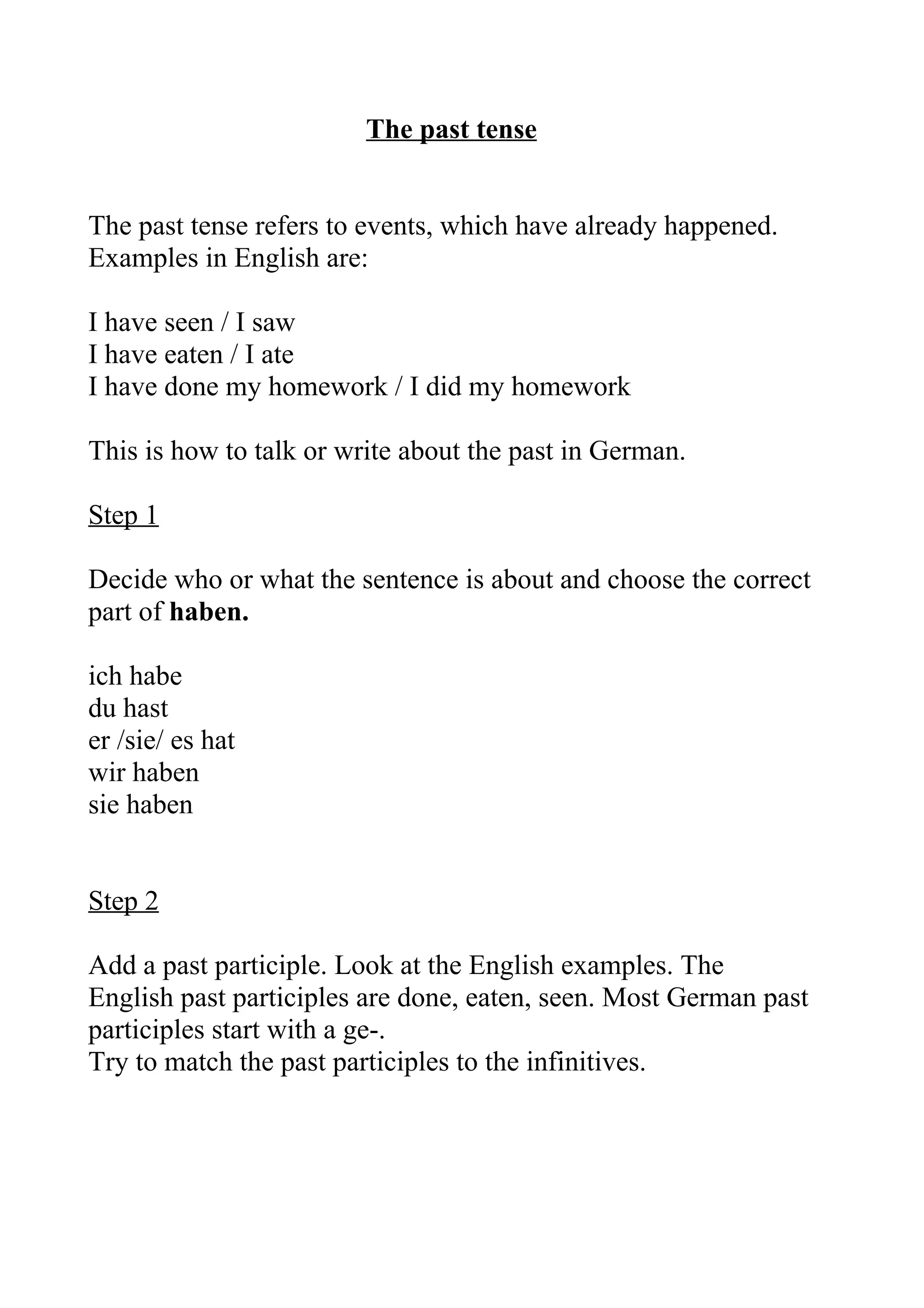 The Past Tense Notes | DOC