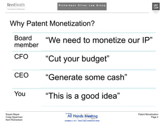 The Patent Monetization Cookbook: The Who, What, Where, When, Why and ...