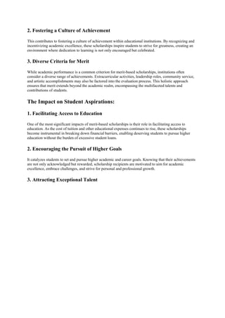 The Path to Excellence: Merit-Based Scholarships in Higher Education | PDF