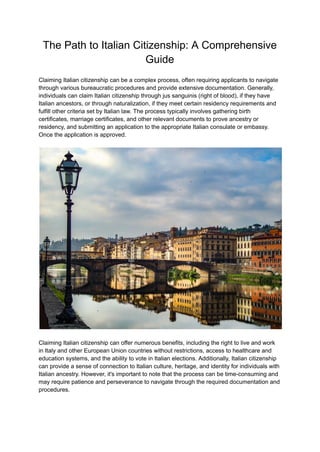 The Path to Italian Citizenship: A Comprehensive Guide | PDF