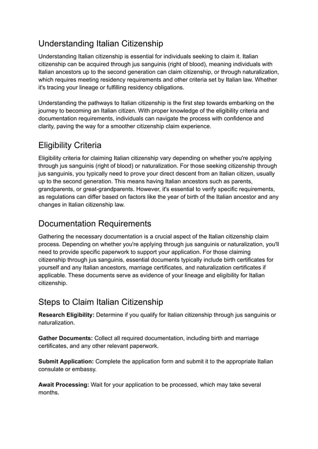 The Path to Italian Citizenship: A Comprehensive Guide | PDF ...