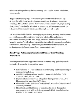 The Patient First -Approach, Transformative Journey of Beta drugs ...