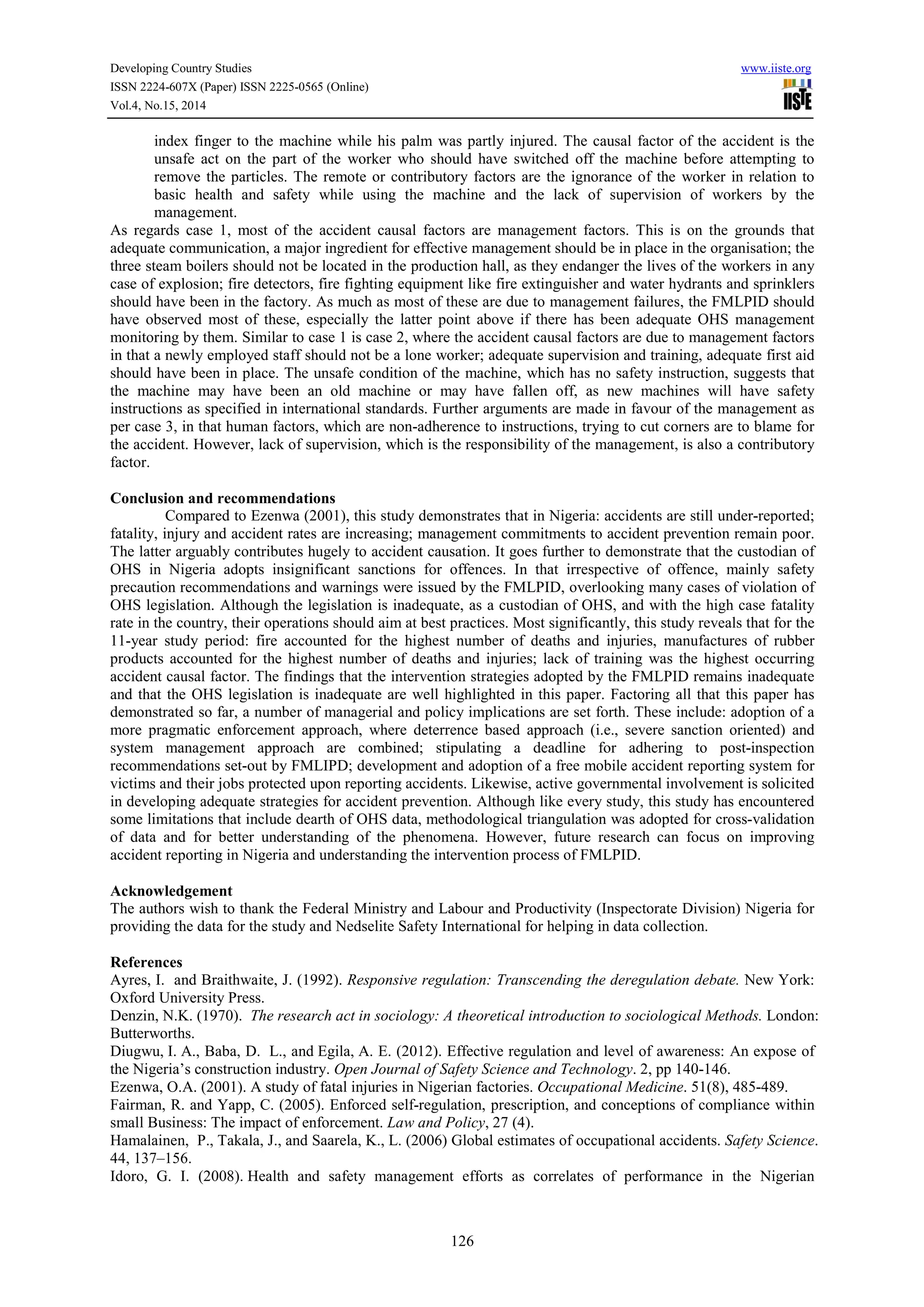 The pattern of occupational accidents, injuries, accident causal ...