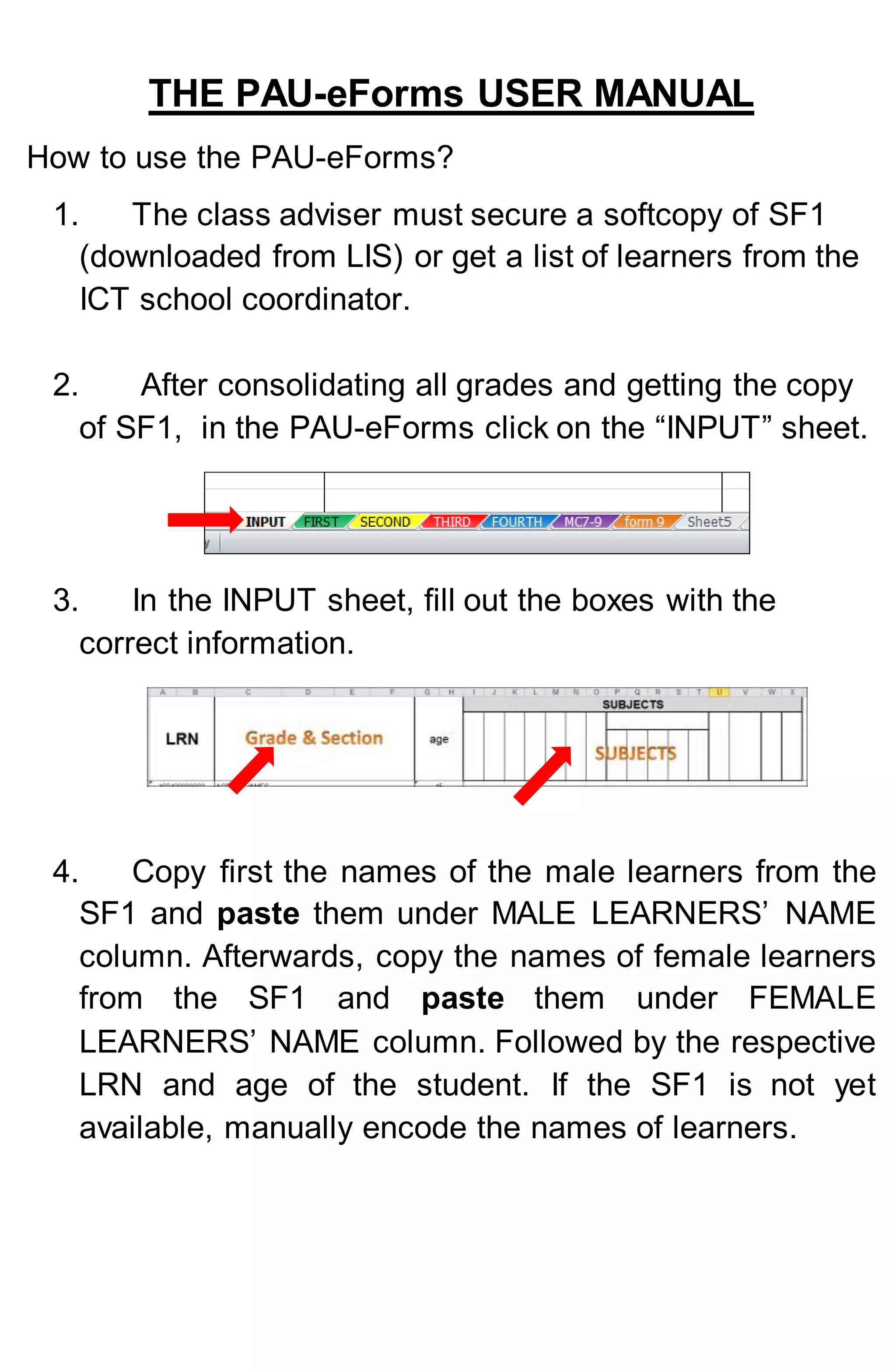 The pau e form rationale and users' manual booklet | PDF
