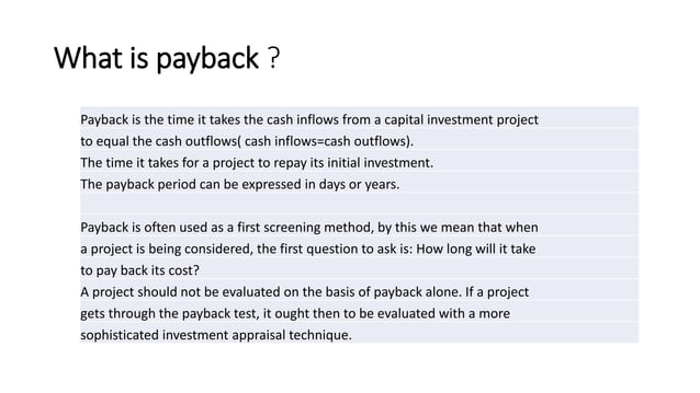 The payback method of capital investment appraisal-ACCA F9 | PPTX